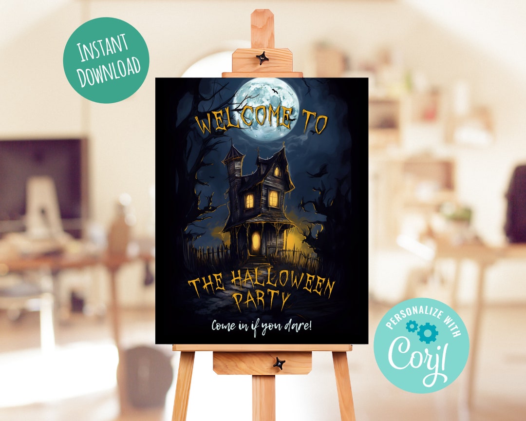 Editable Haunted House Welcome Sign Halloween Party Sign, Custom Sign ...