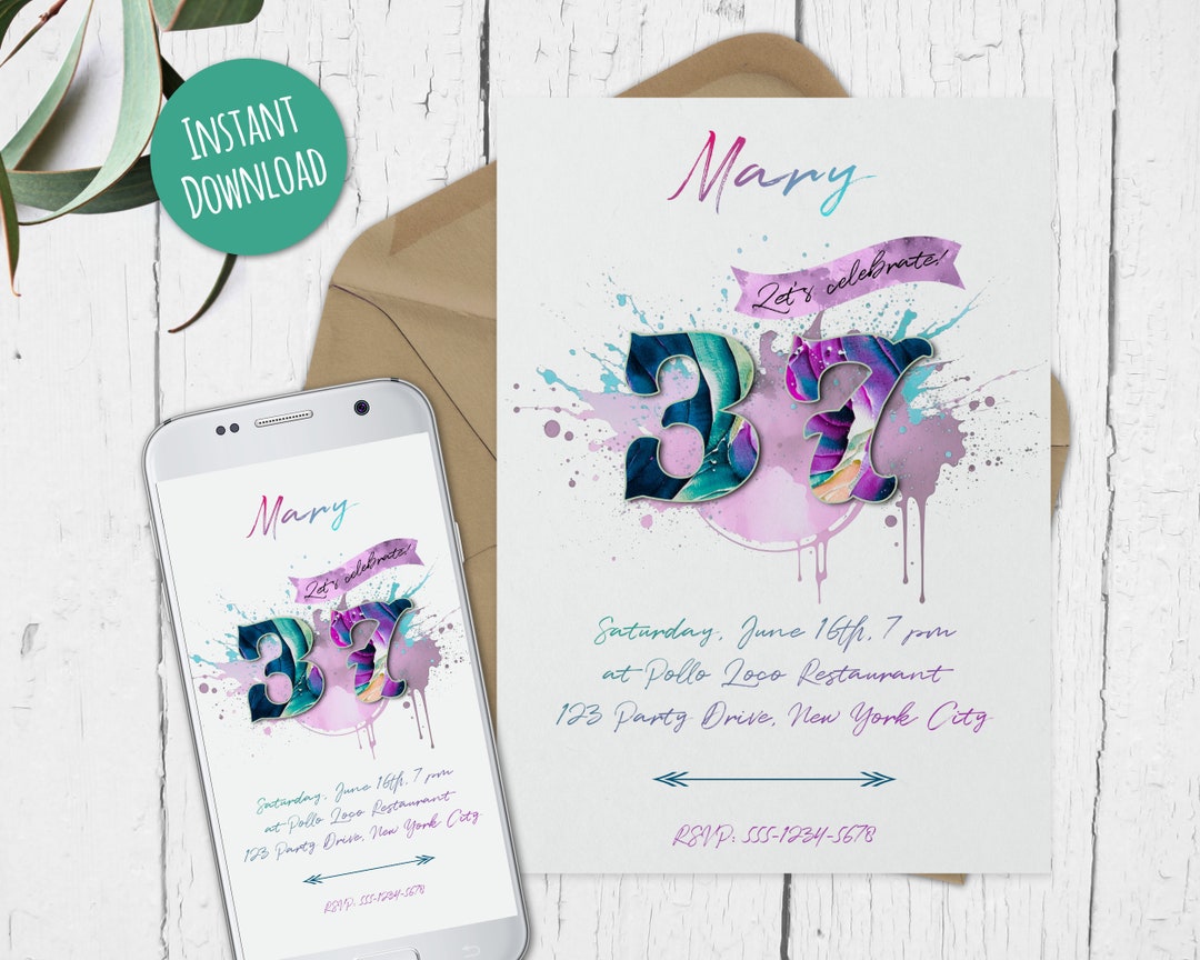Editable Modern Colorful Birthday Invitation Party Invite - Etsy