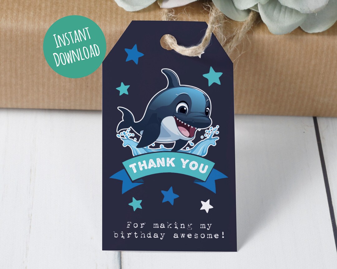 Editable Orca Favor Tag Thank You Gift for Guests Boy Birthday ...