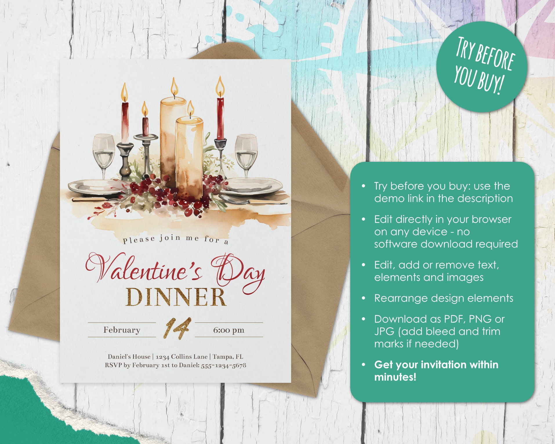 Editable Valentine's Day Dinner Invitation, Valentines Day Dinner ...