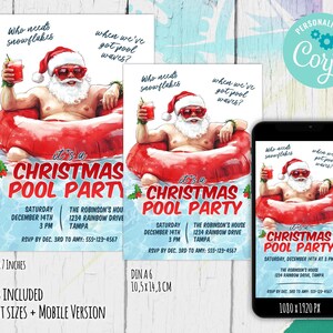 Christmas Pool Party Invitation, Editable XMAS Invite, Santa Pool Party ...