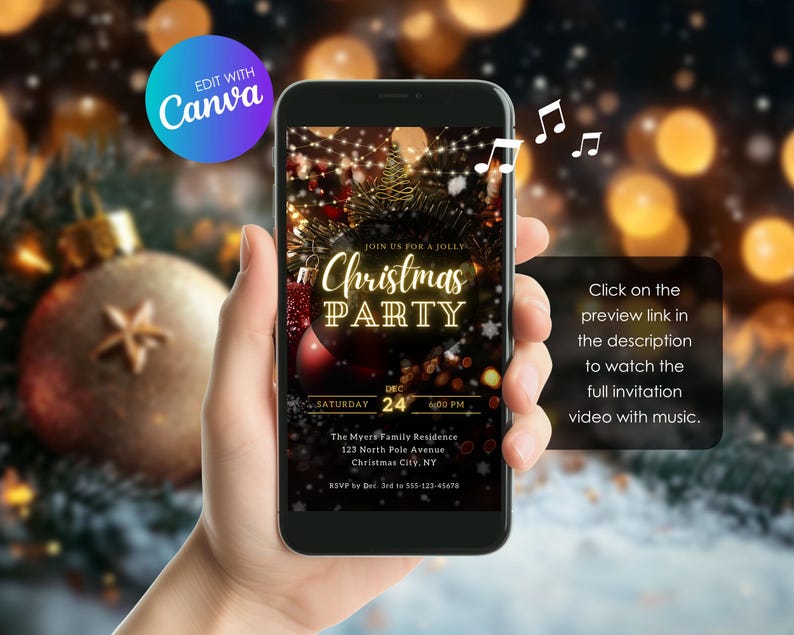 Animated Christmas Party Invitation, Editable XMAS Video Invite ...
