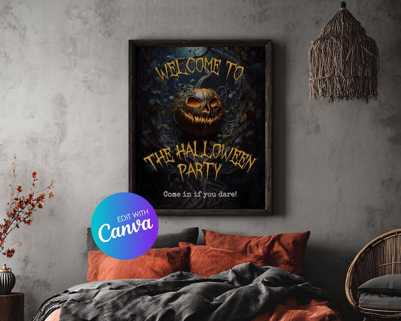 Editable Jack O Lantern Welcome Sign, Halloween Pumpkin Sign, Custom ...