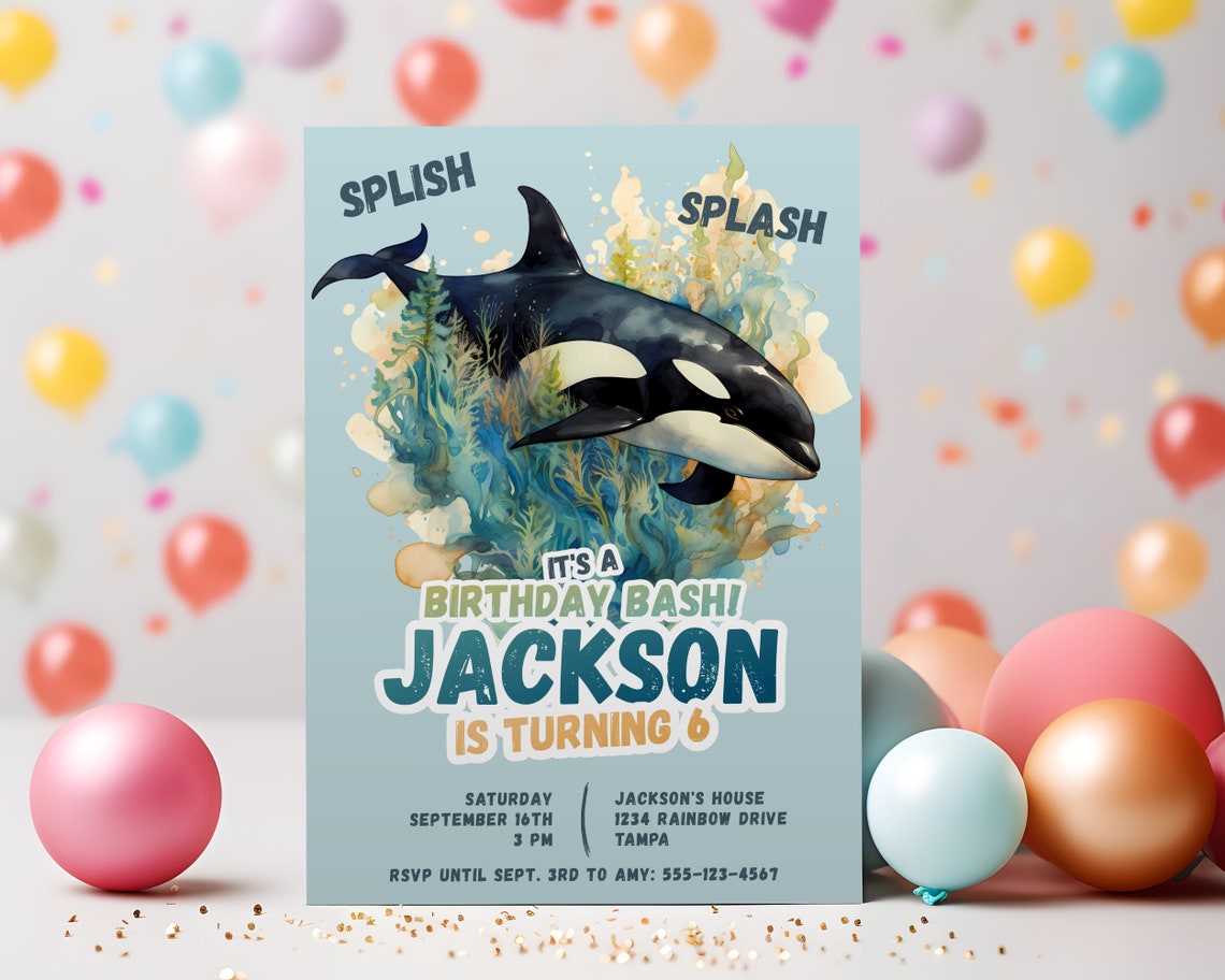 Editable Orca Birthday Invitation Birthday Party Invite - Etsy
