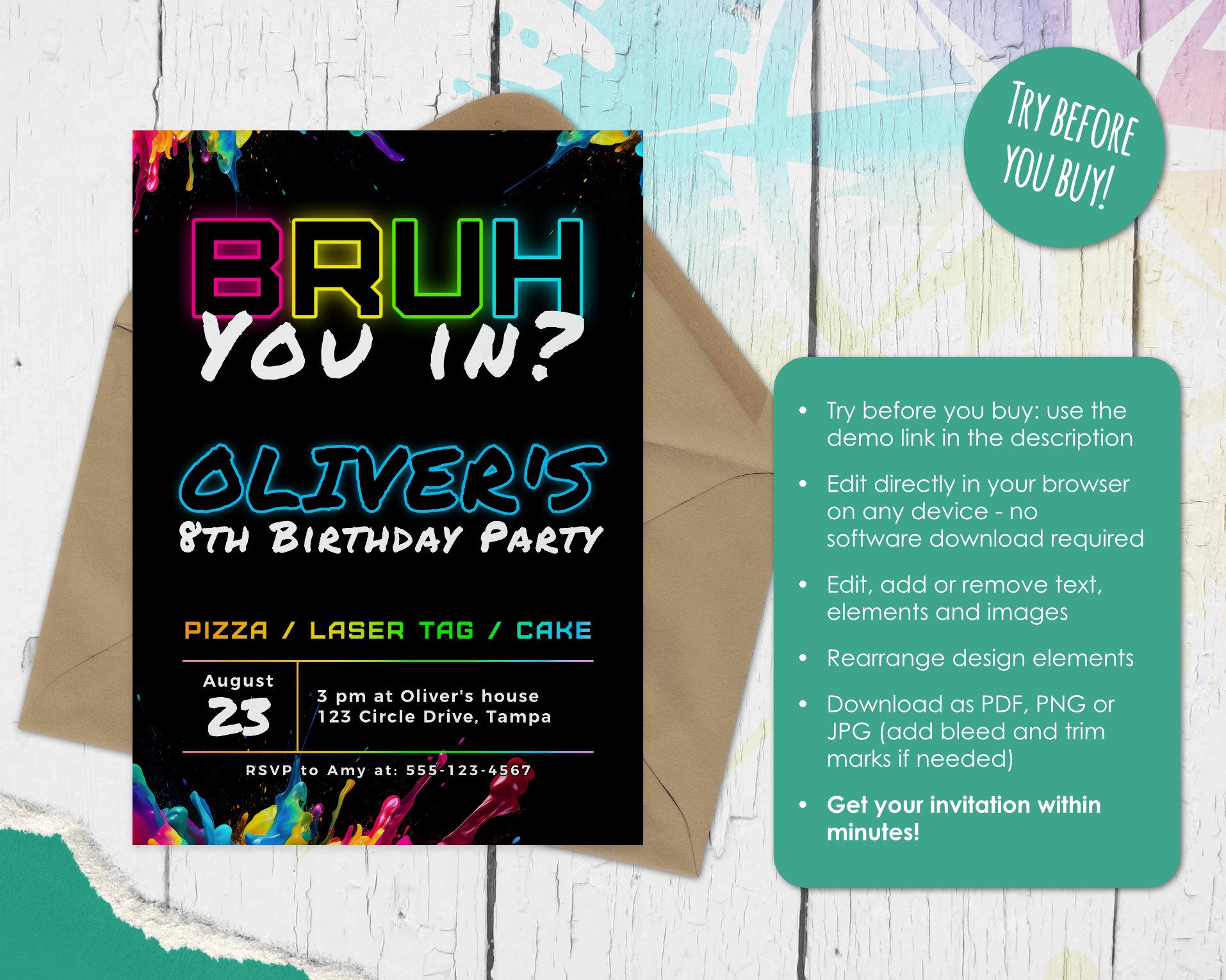 Editable Bruh Birthday Invitation, Personalized Bruhh It's My B Day ...