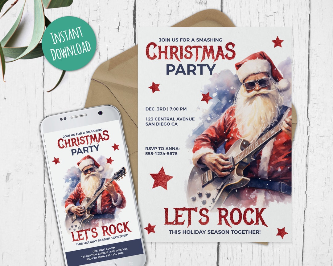 Editable Christmas Party Invitation Rocking Santa Invite - Etsy