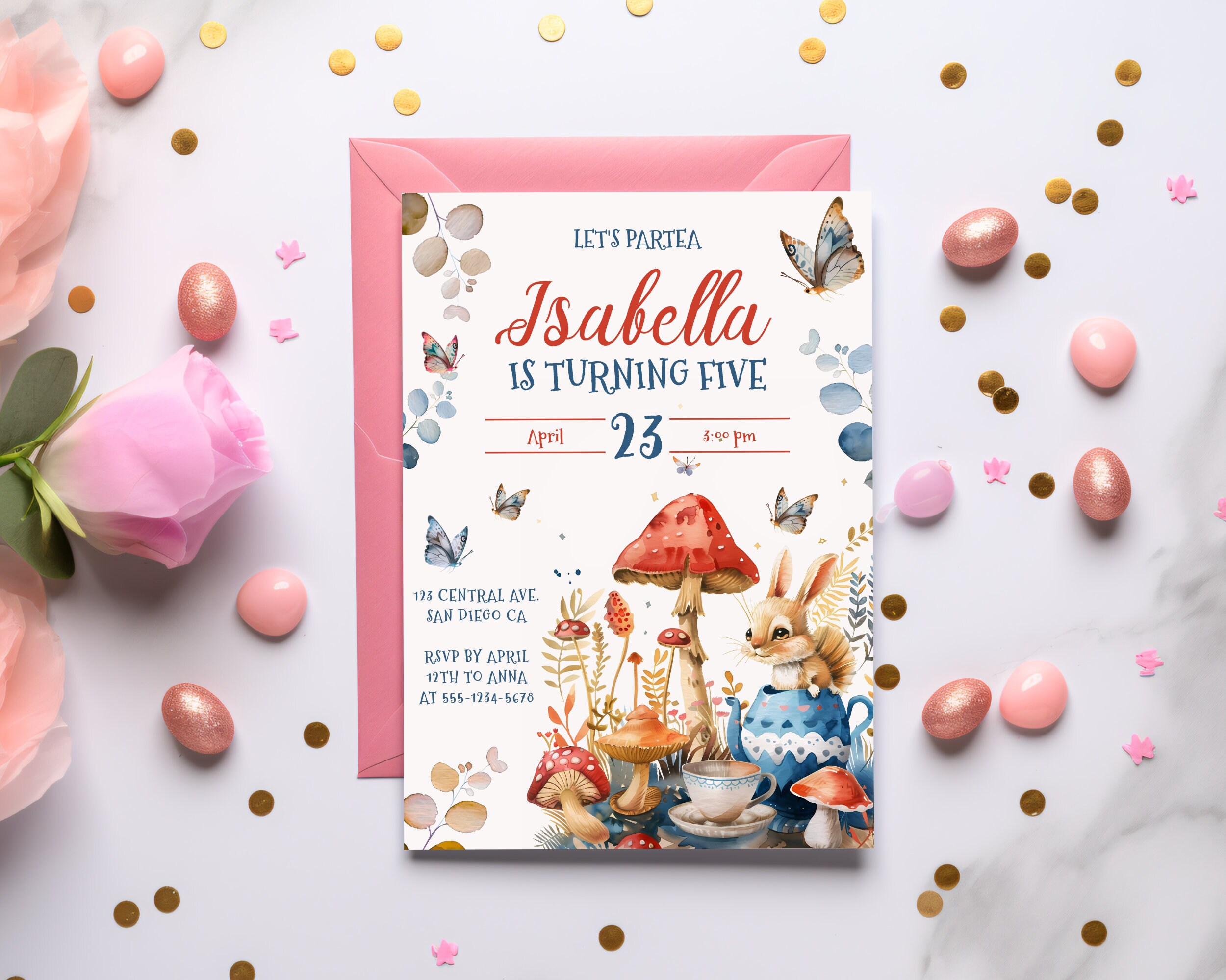 Editable Tea Party Birthday Invitation, Whimsical Partea Invite ...