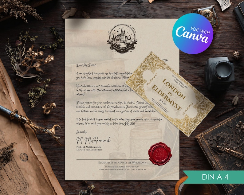 Editable Wizard School Acceptance Letter Set, Gift Bundle for Wizard ...