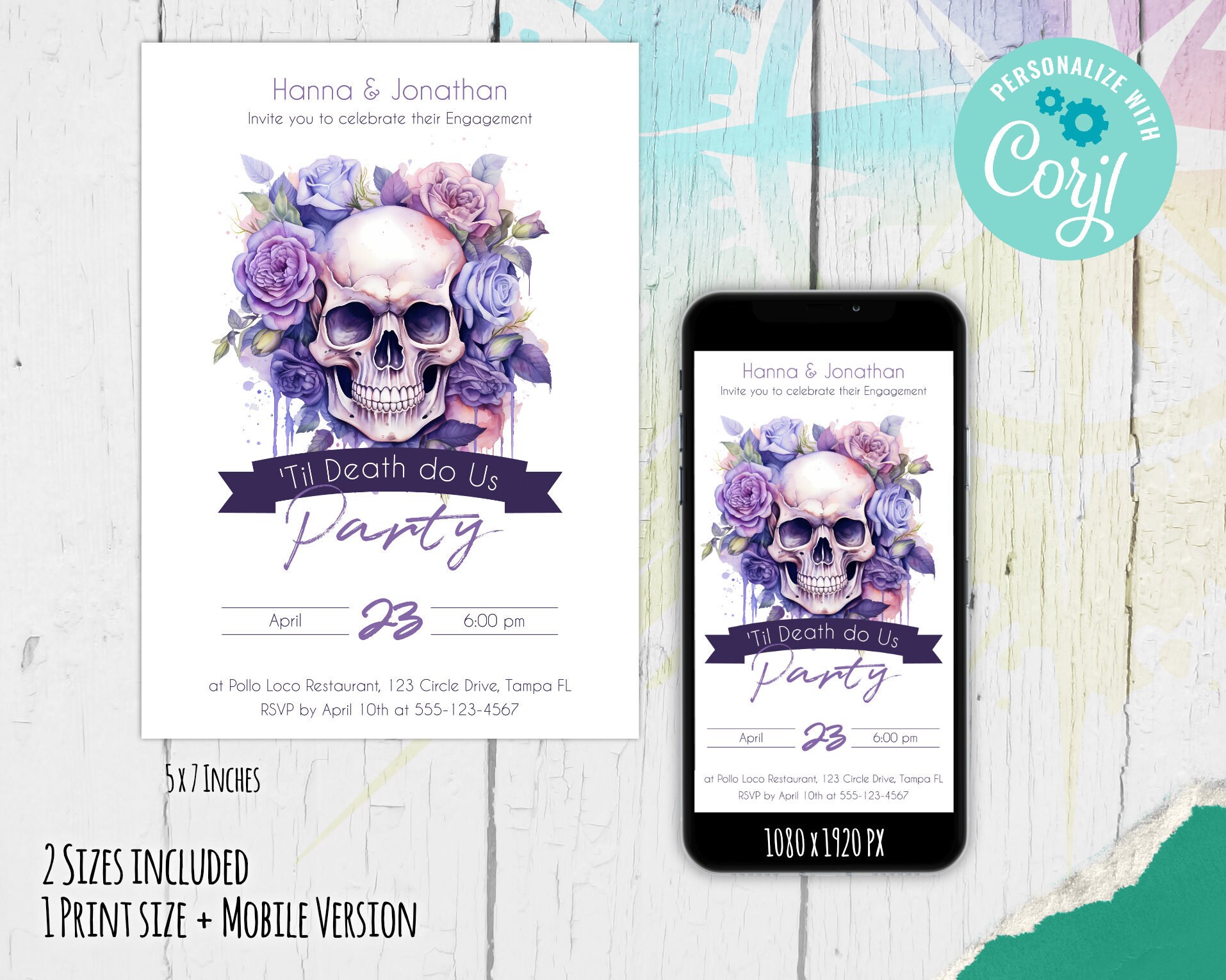 Editable Til Death Do Us Party Invitation, Gothic Engagement Party ...