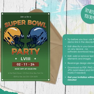 Editable Super Bowl Invitation, Superbowl Invite, Football Watch Party ...
