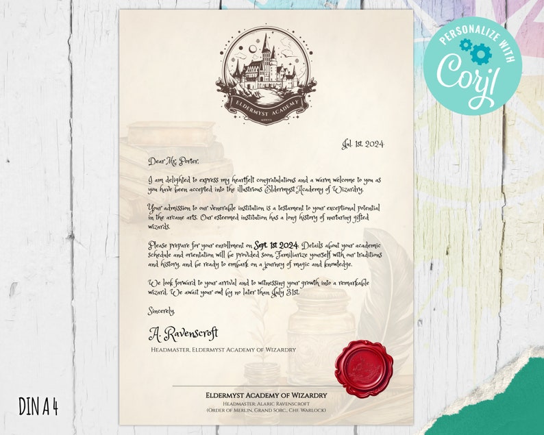 Editable Acceptance Letter Wizard School Set, Gift Bundle for Wizard ...