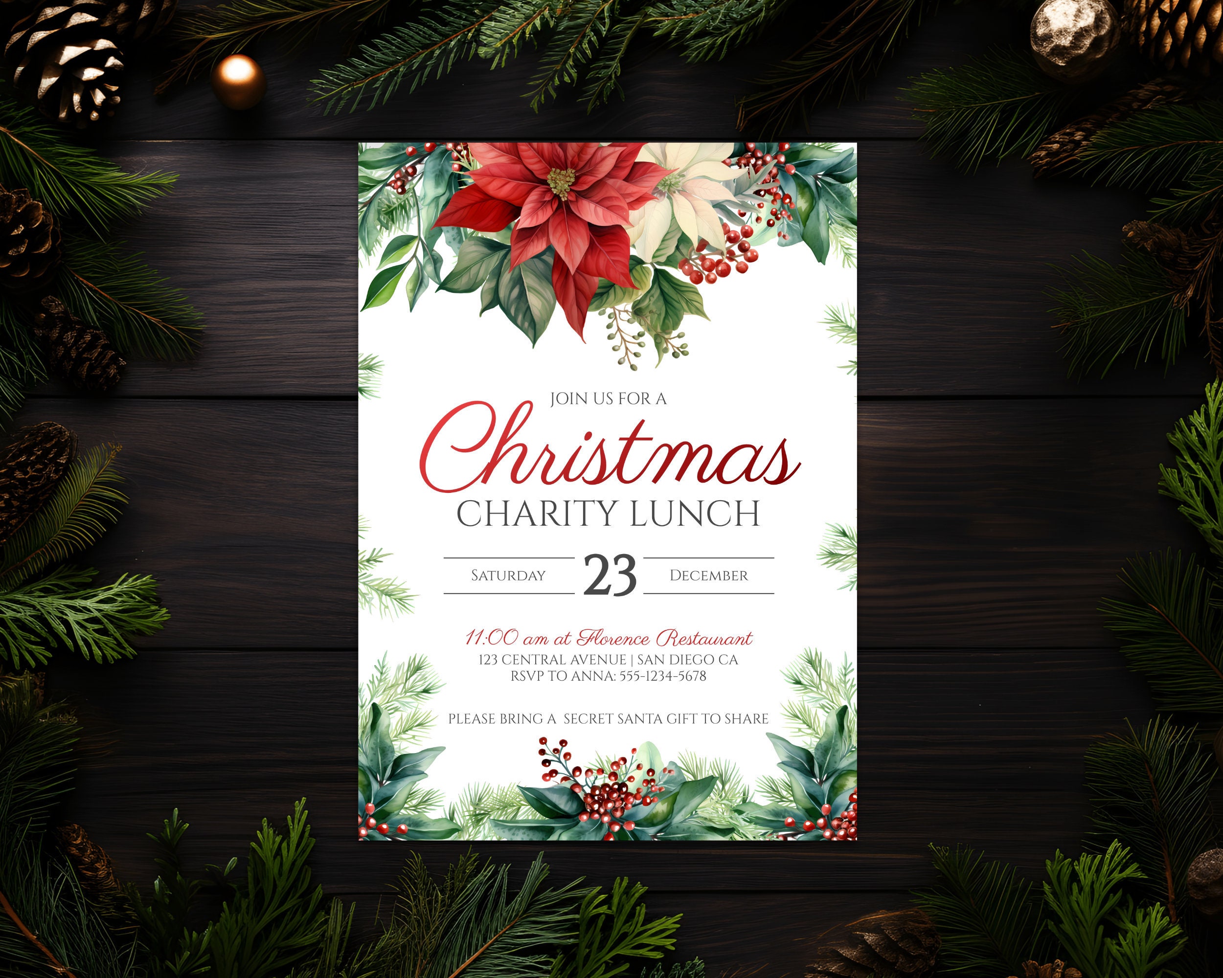 Editable Christmas Party Invitation, Charity Luncheon Invite, XMAS ...
