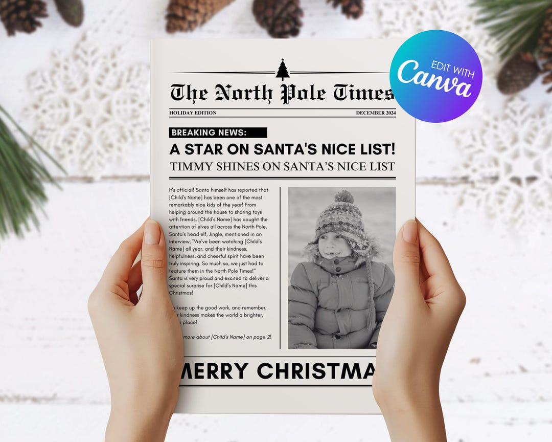 Custom Kids Christmas Newspaper, Personalized XMAS Newspaper, Printable ...