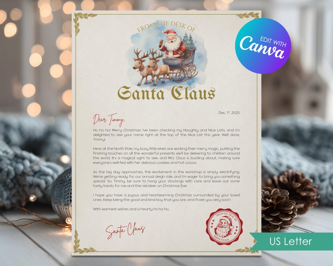 Editable Letter From Santa + Nice List Certificate, Christmas Gift ...