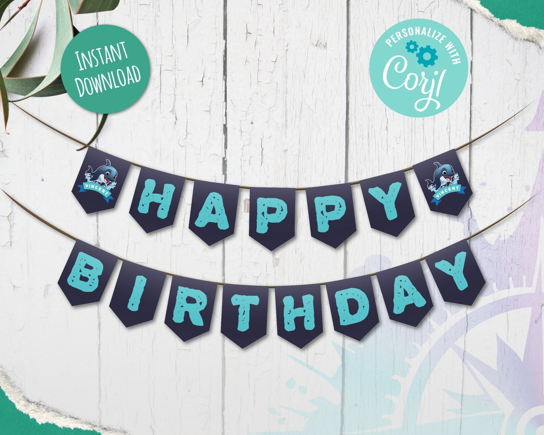 Editable Orca Birthday Party Banner Birthday Garland Personalized ...