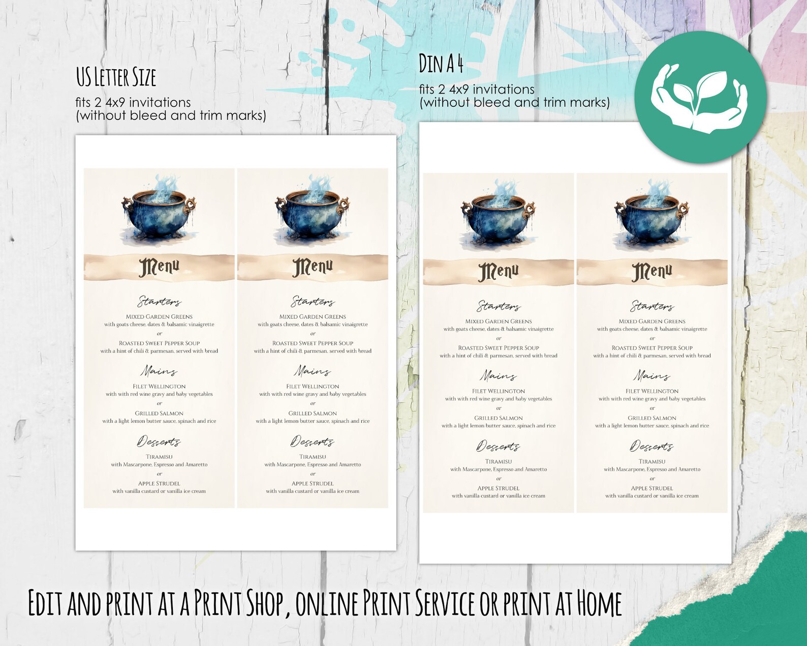 Editable Wizard Wedding Menu Card, Wedding Menu and Drinks Wizard ...