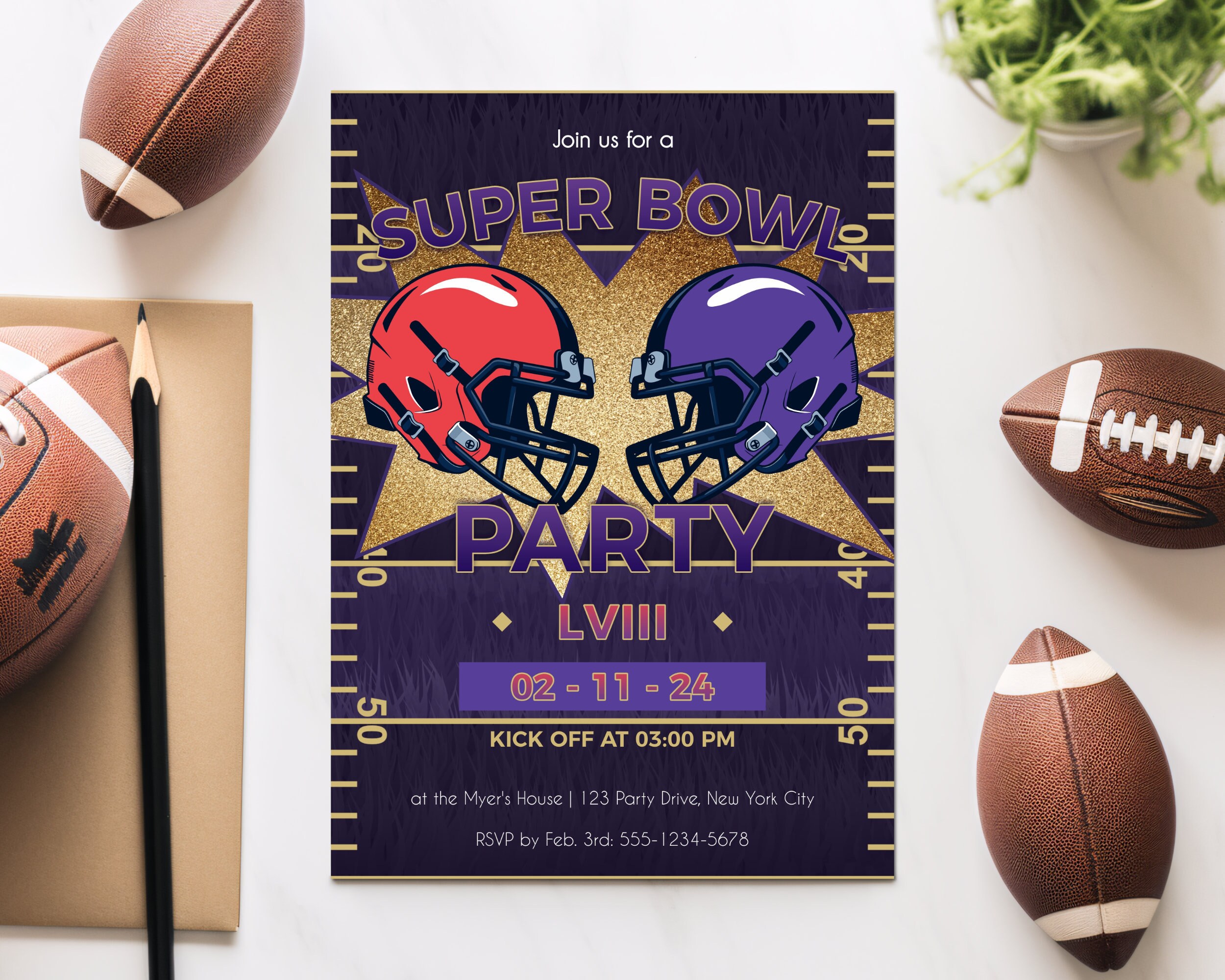 Editable Super Bowl Invitation, Superbowl Invite, Football Watch Party ...