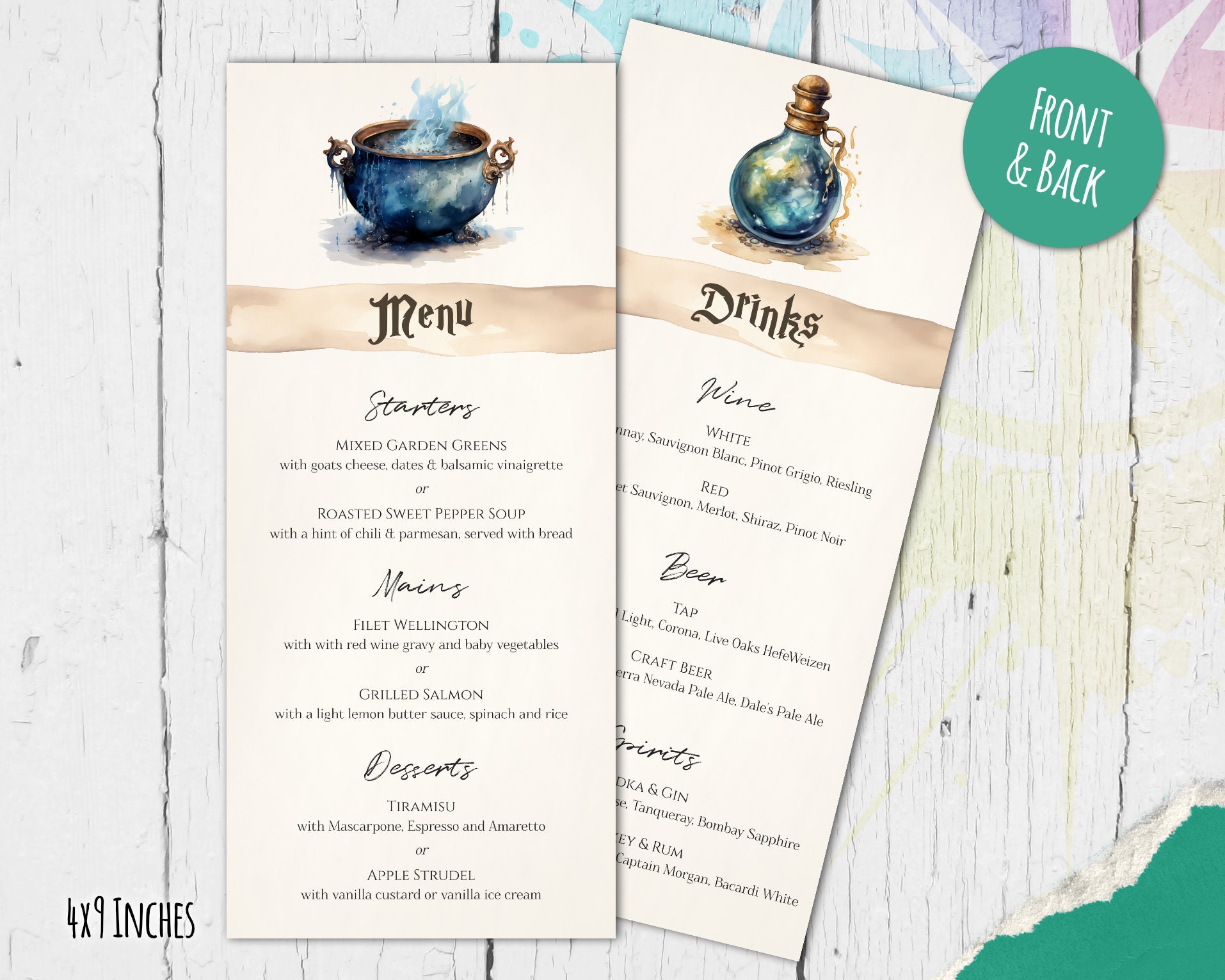 Editable Wizard Wedding Menu Card, Wedding Menu and Drinks Wizard ...