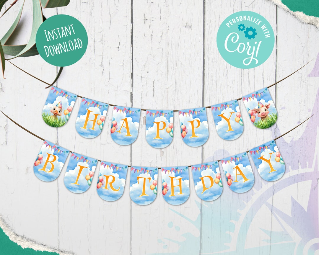 Editable Farm Animals Birthday Party Banner, Barnyard Birthday Garland ...