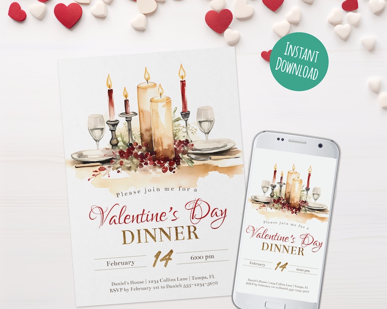 Editable Valentine's Day Dinner Invitation, Valentines Day Dinner ...