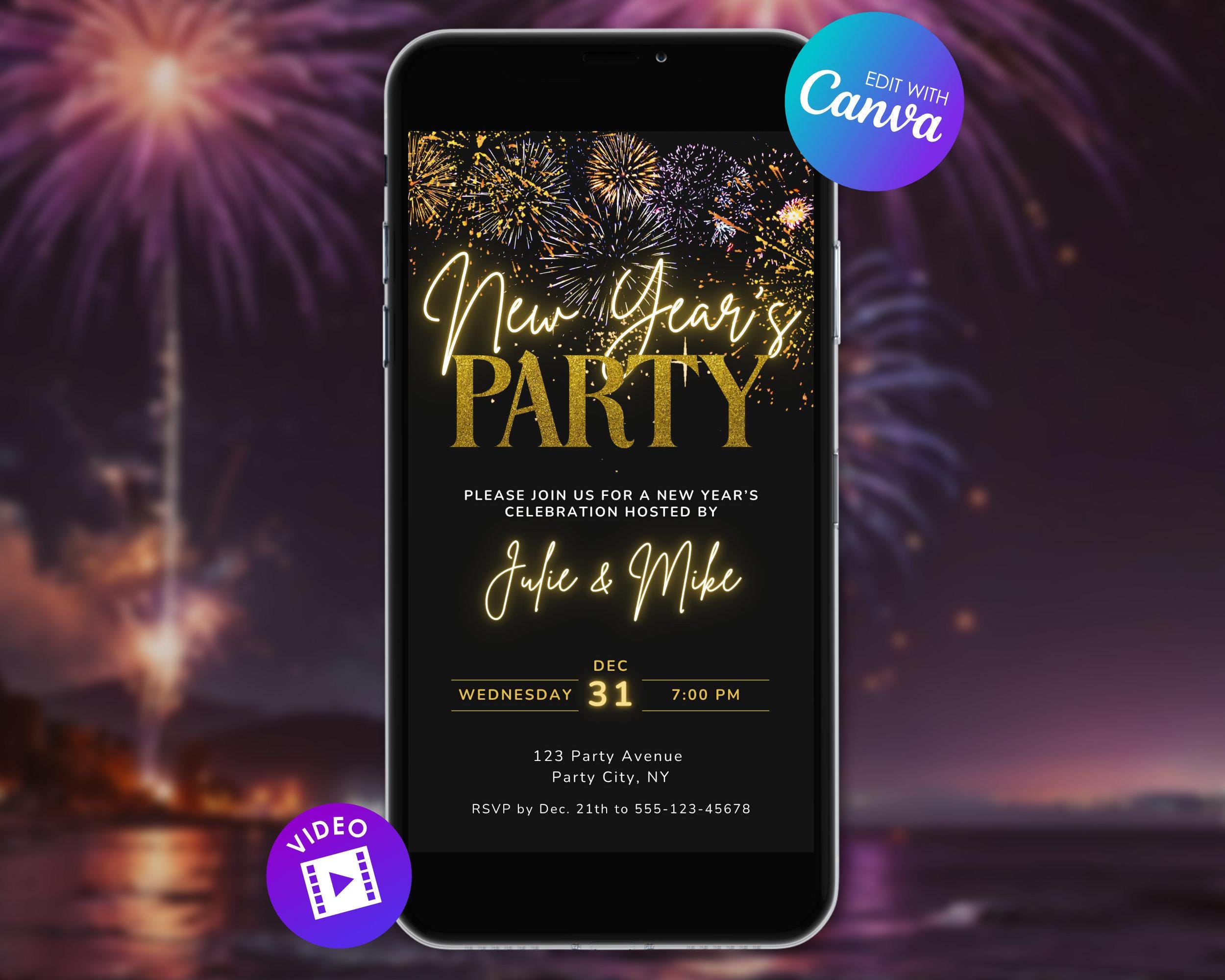 Animated New Years Invitation, Digital New Years Eve Party Video Invite ...