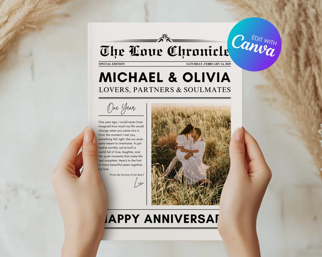 Custom Couple Anniversary Newspaper, Personalized Love Story, Printable ...