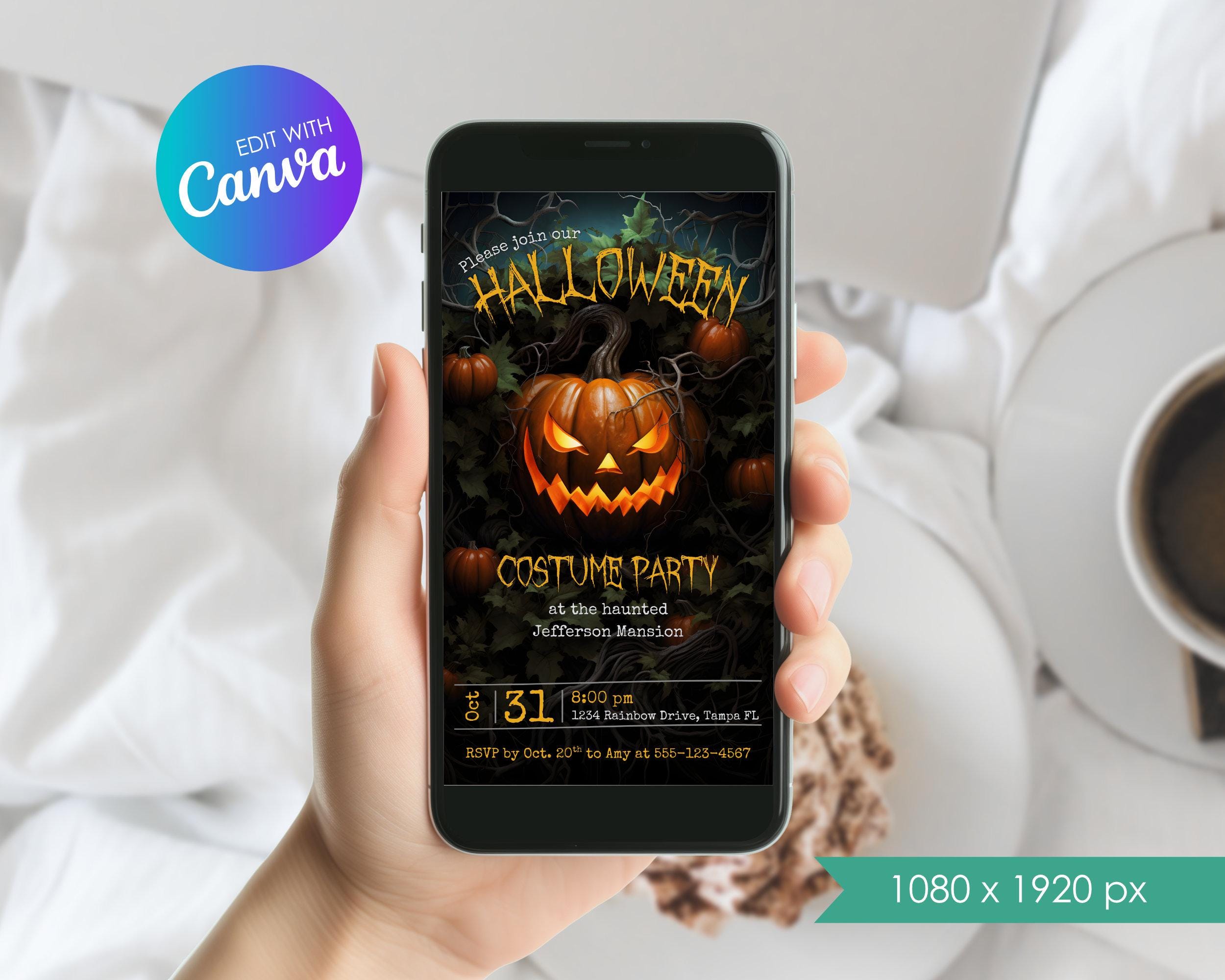 Editable Jack O Lantern Invitation, Halloween Costume Party Invite ...