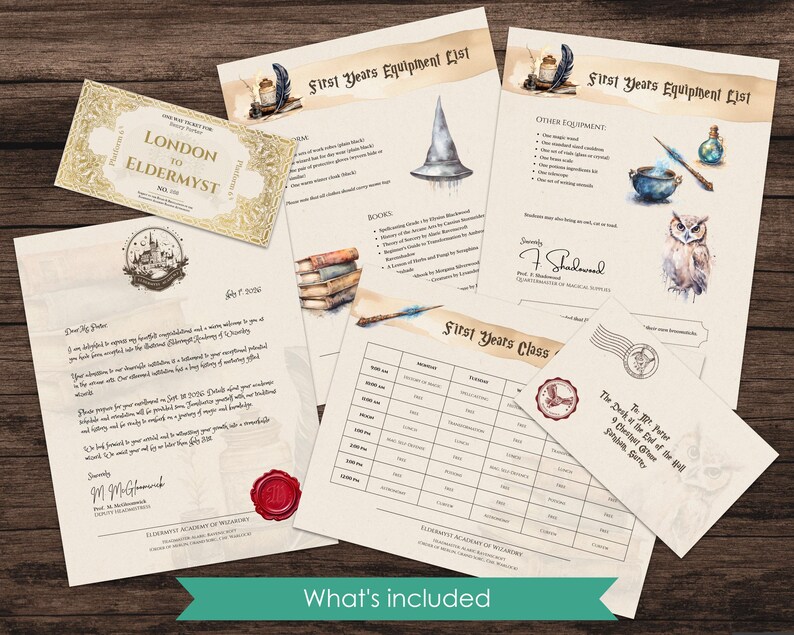 Editable Wizard School Acceptance Letter Set, Gift Bundle for Wizard ...