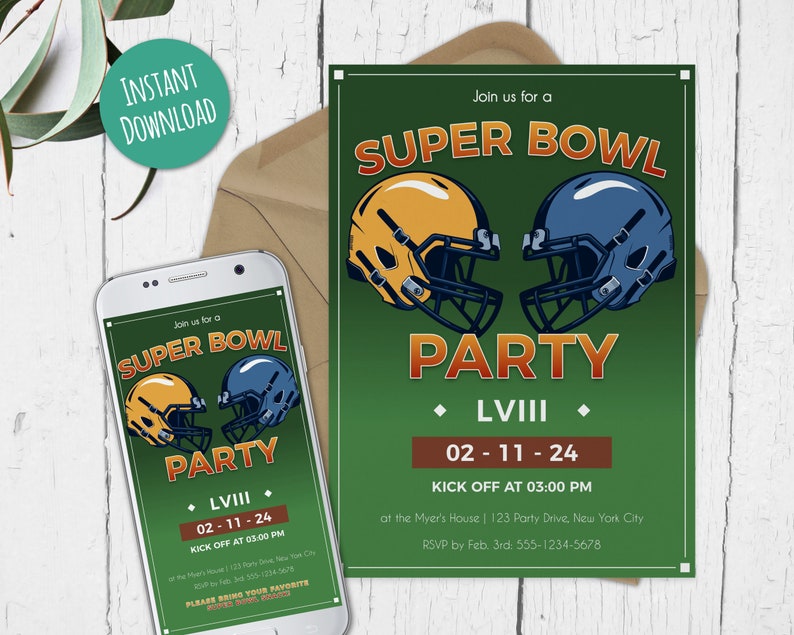 Editable Super Bowl Invitation, Superbowl Invite, Football Watch Party ...