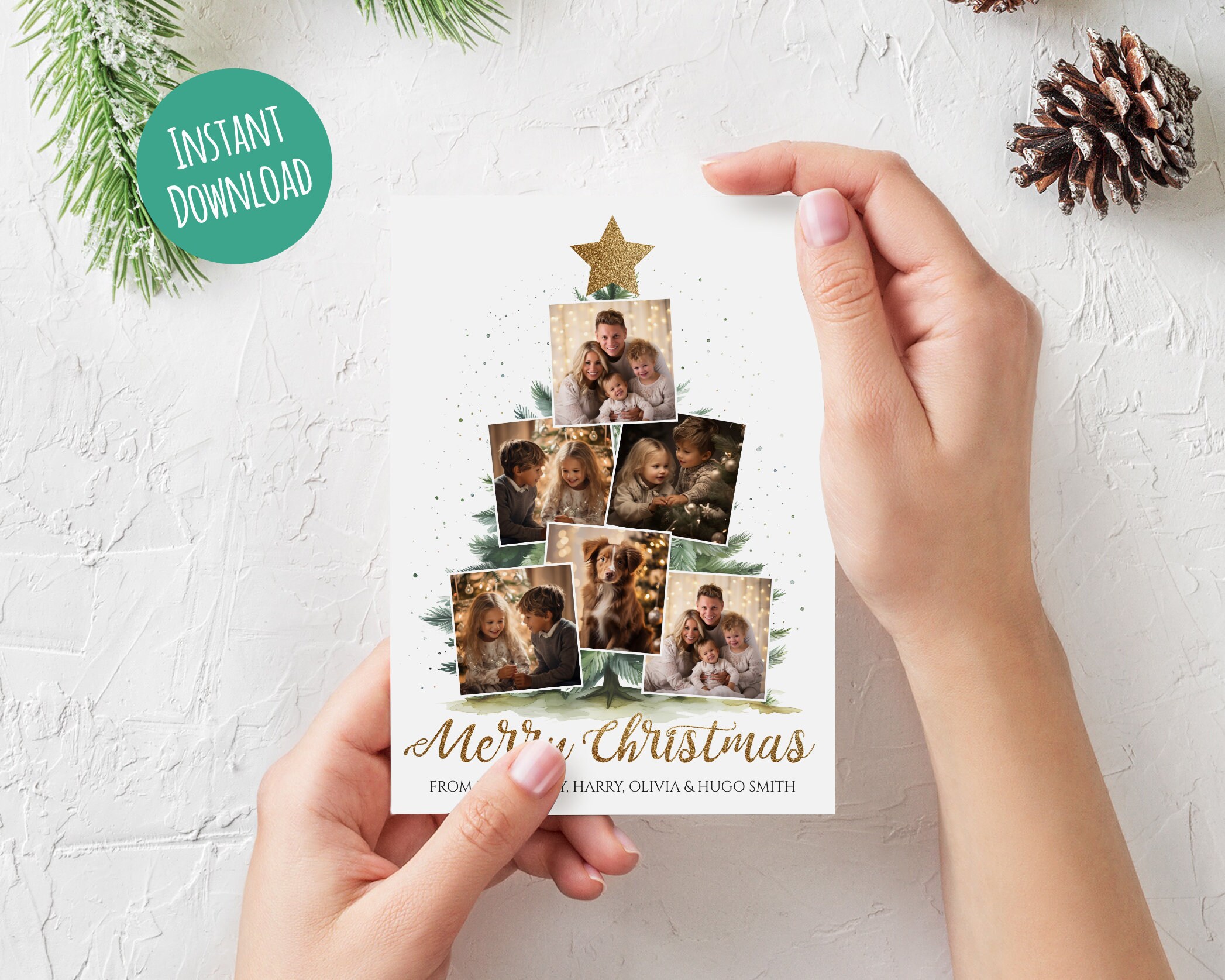 Editable Christmas Tree Photo Card, Personalized Holiday Greeting Card ...