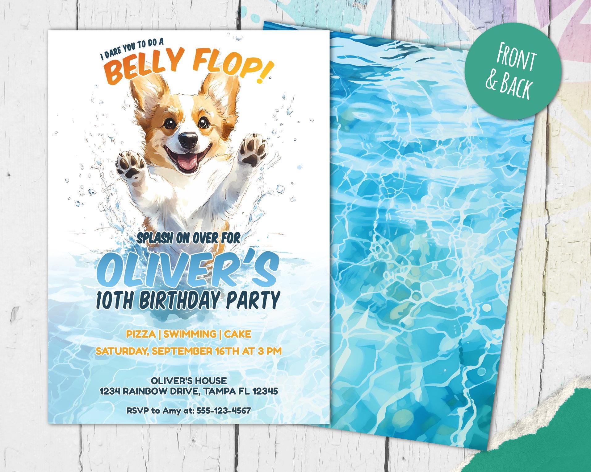 Editable Corgi Birthday Invitation, Corgi Pool Party, Dog Swimming ...