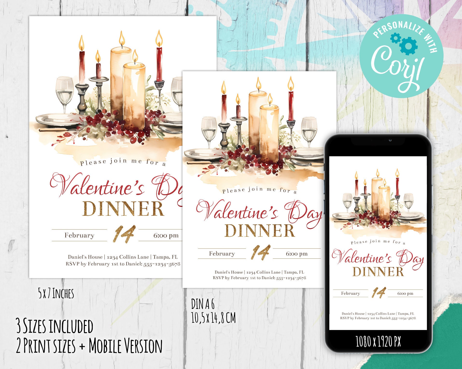 Editable Valentine's Day Dinner Invitation, Valentines Day Dinner ...