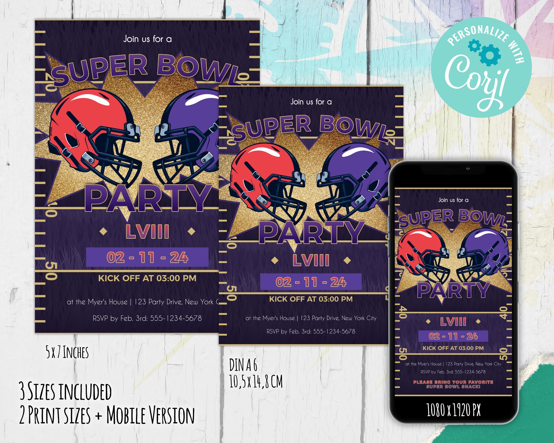 Editable Super Bowl Invitation, Superbowl Invite, Football Watch Party ...