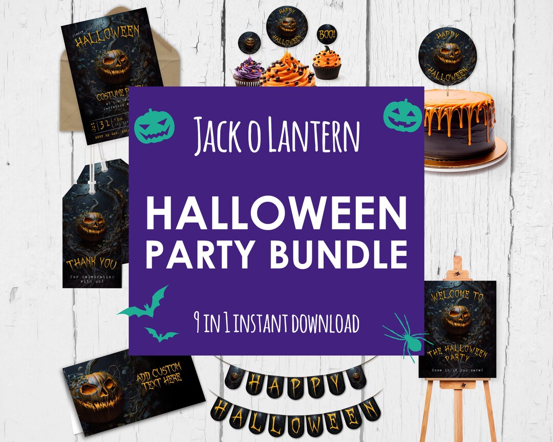 Editable Jack O Lantern Halloween Decor Bundle Party Decoration Set ...