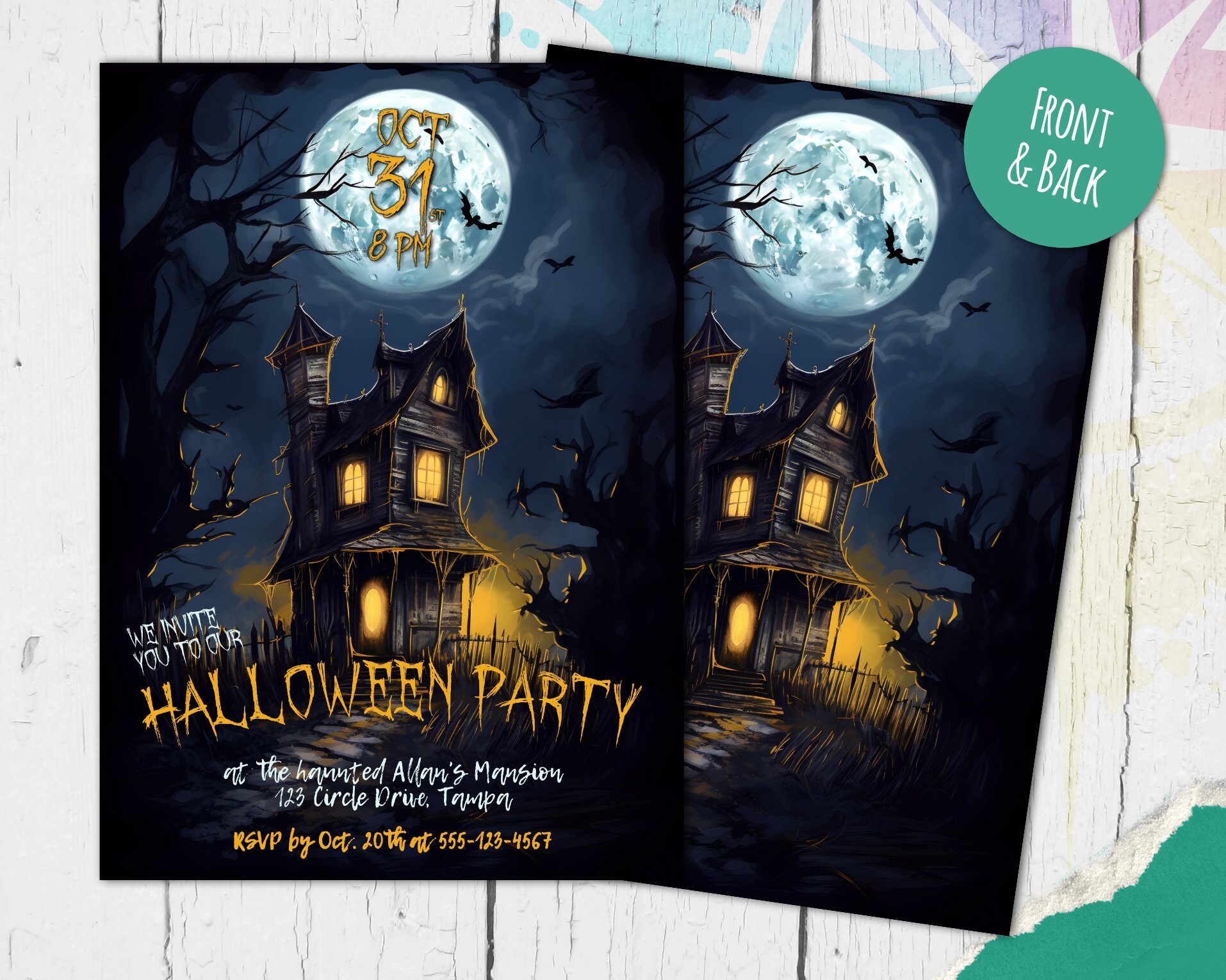 Editable Haunted House Invitation Halloween Costume Party Invite ...