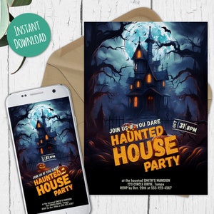 Editable Haunted House Invitation, Halloween Costume Party Invite ...