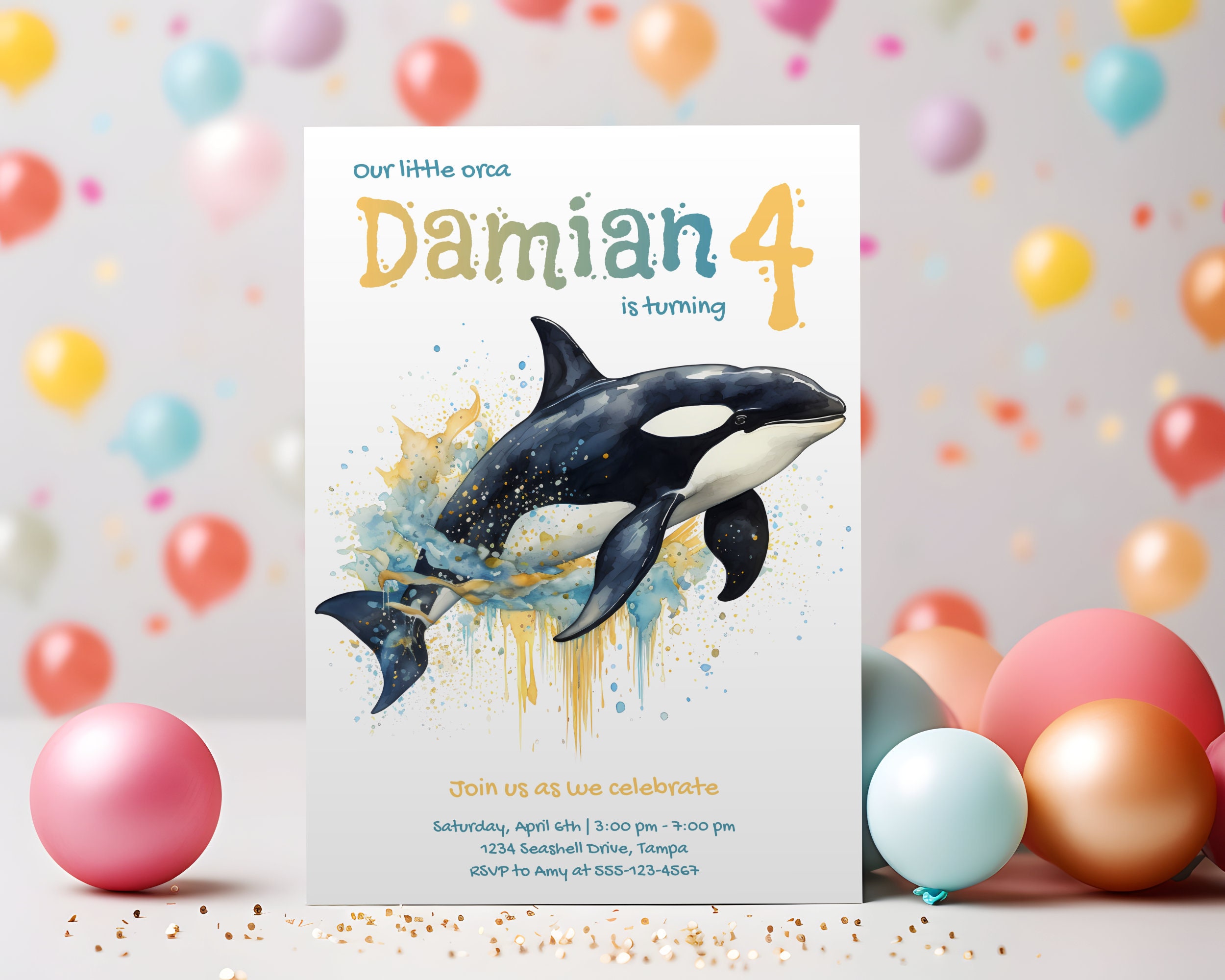 Editable Orca Birthday Invitation Birthday Party Invite - Etsy