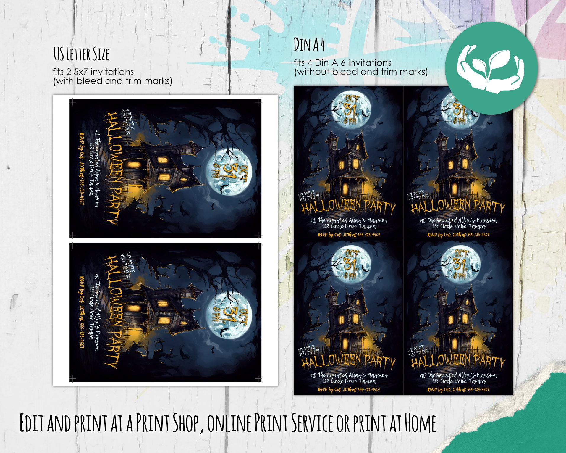 Editable Haunted House Invitation Halloween Costume Party Invite ...