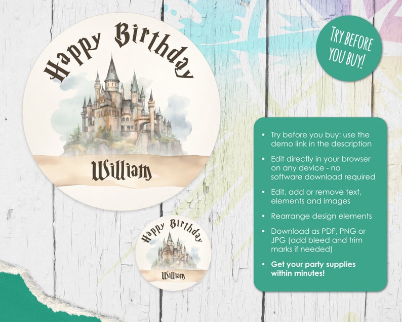 Editable Wizard Birthday Party Cake Topper, Cupcake Decoration, Wizard ...