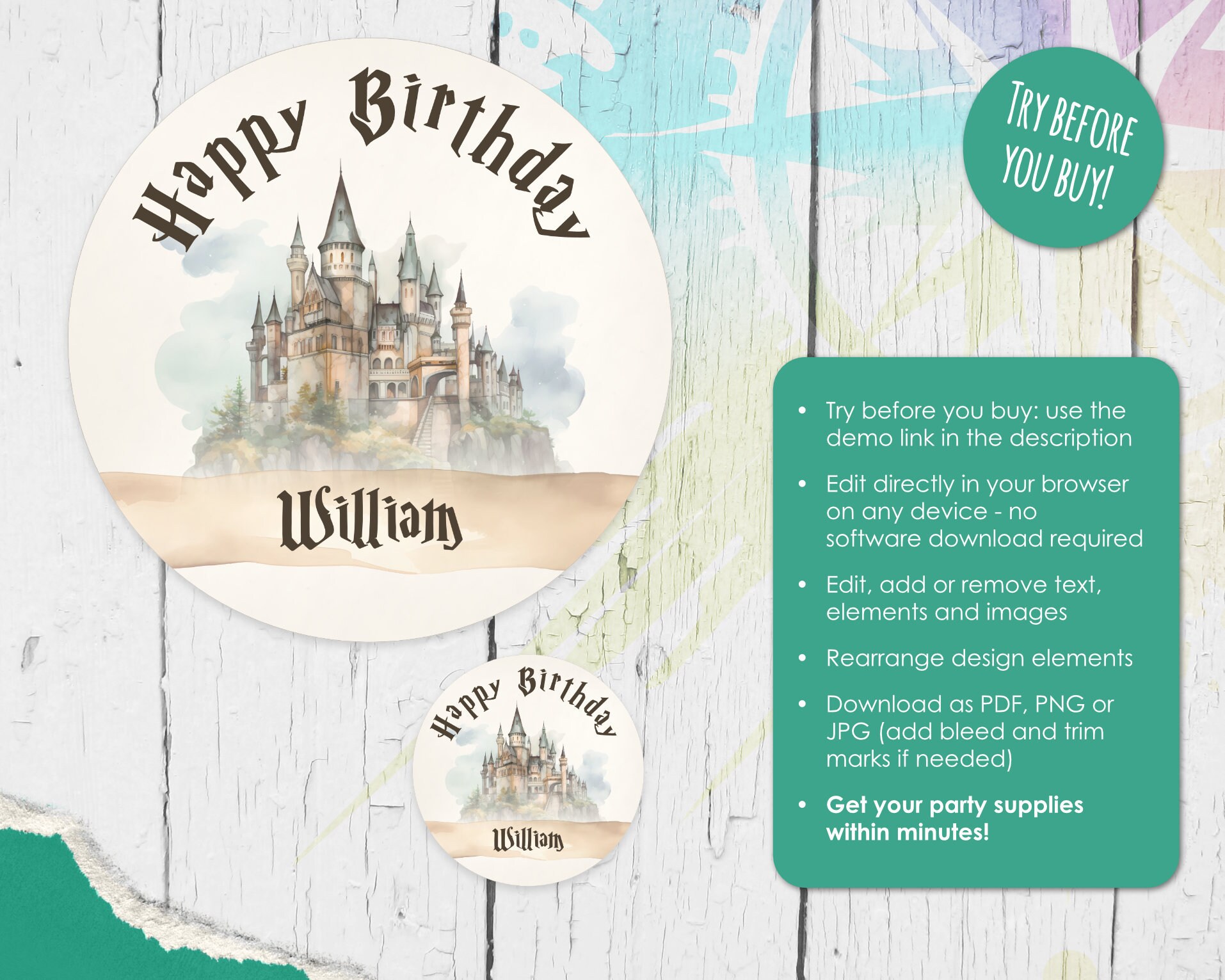 Editable Wizard Birthday Party Cake Topper, Cupcake Decoration, Wizard ...