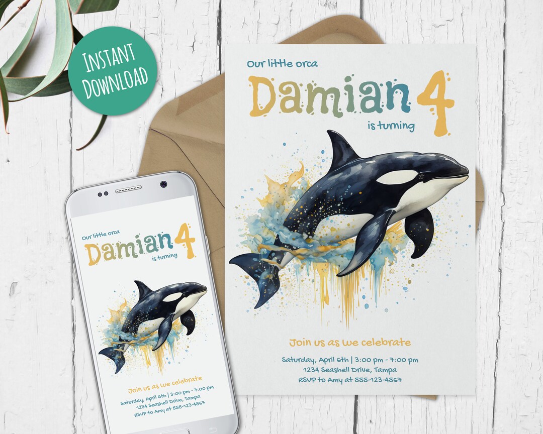 Editable Orca Birthday Invitation Birthday Party Invite - Etsy