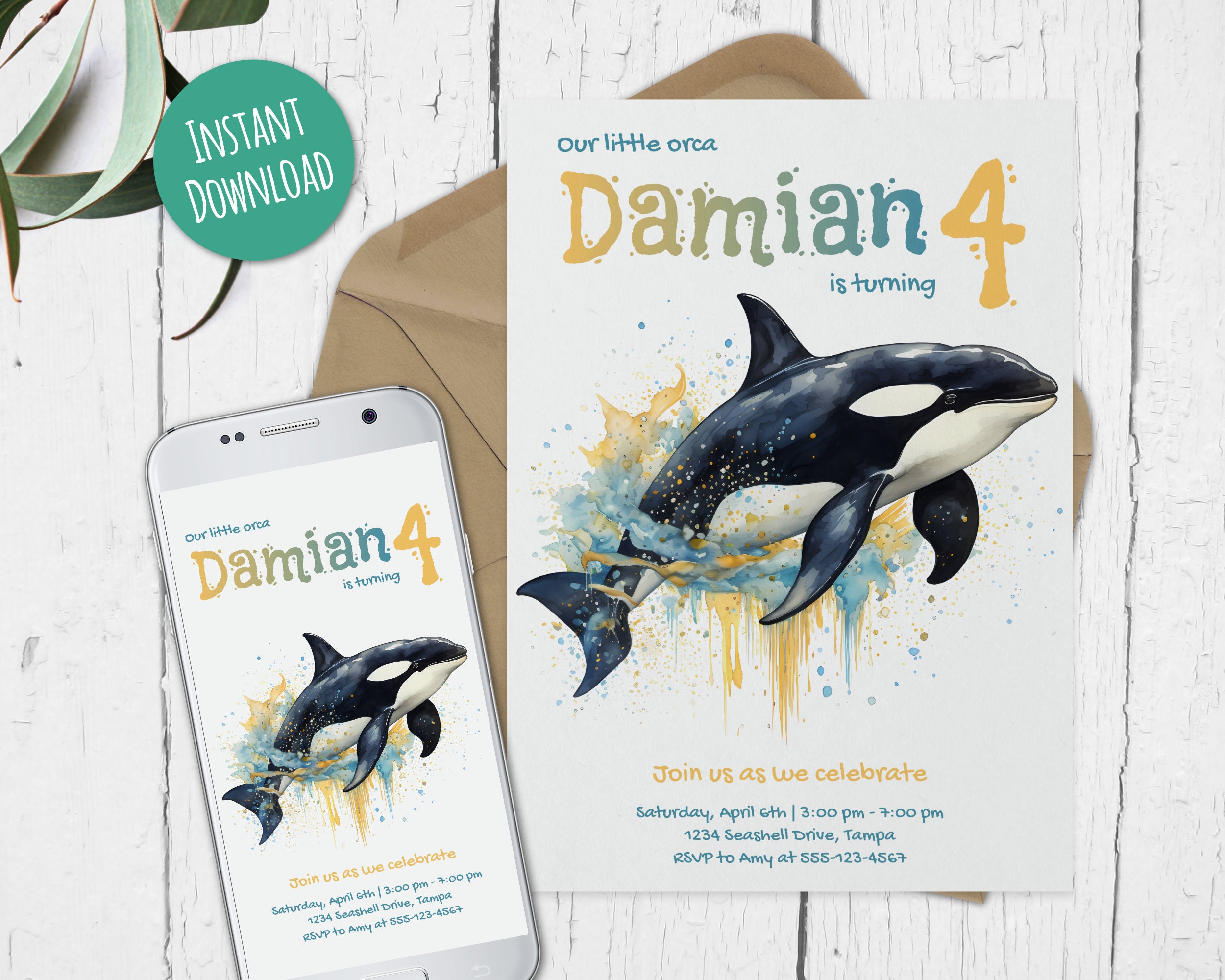 Editable Orca Birthday Invitation Birthday Party Invite - Etsy