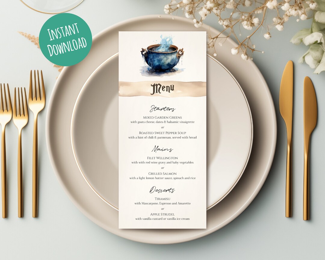 Editable Wizard Wedding Menu Card, Wedding Menu and Drinks Wizard ...