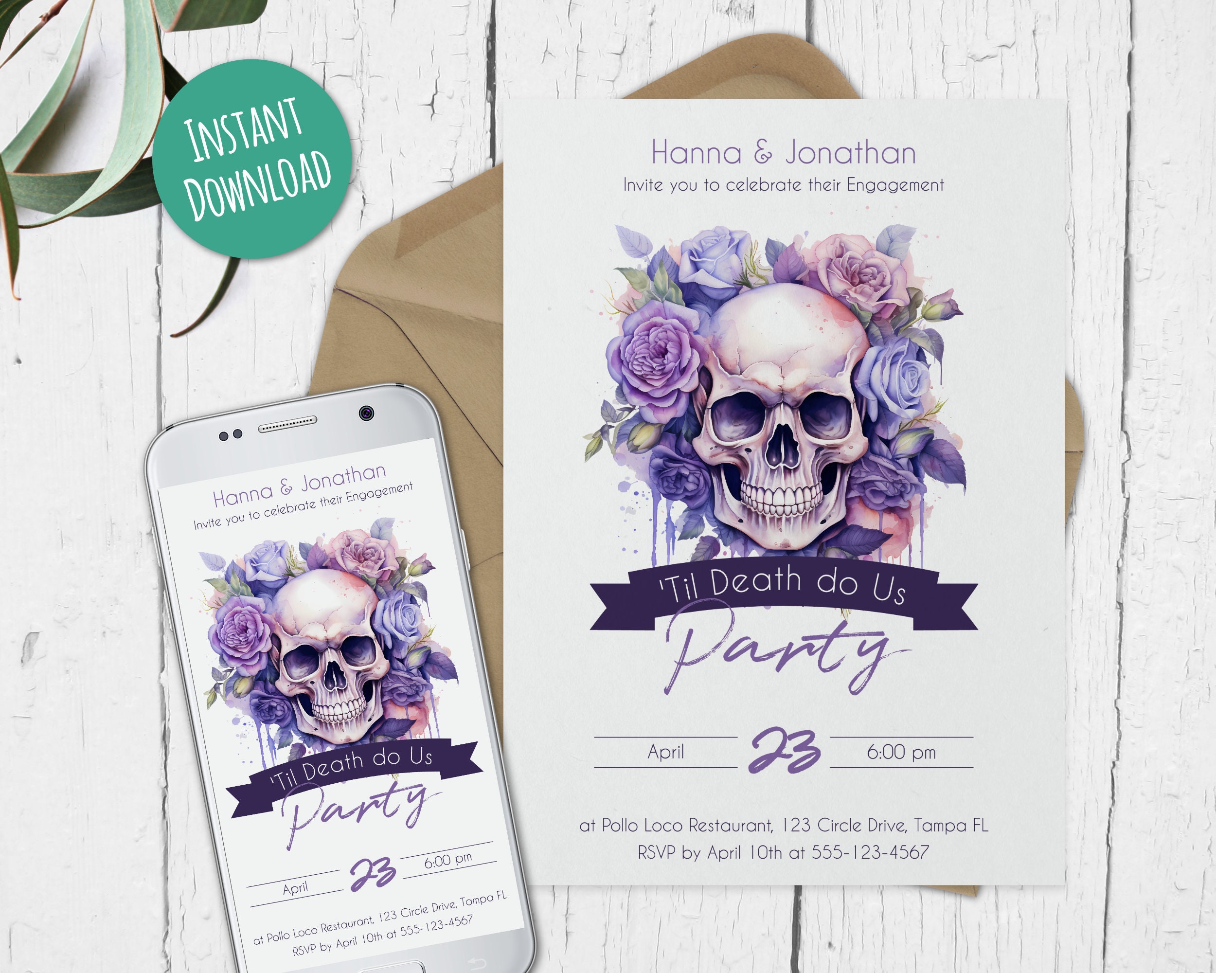 Editable Til Death Do Us Party Invitation, Gothic Engagement Party ...