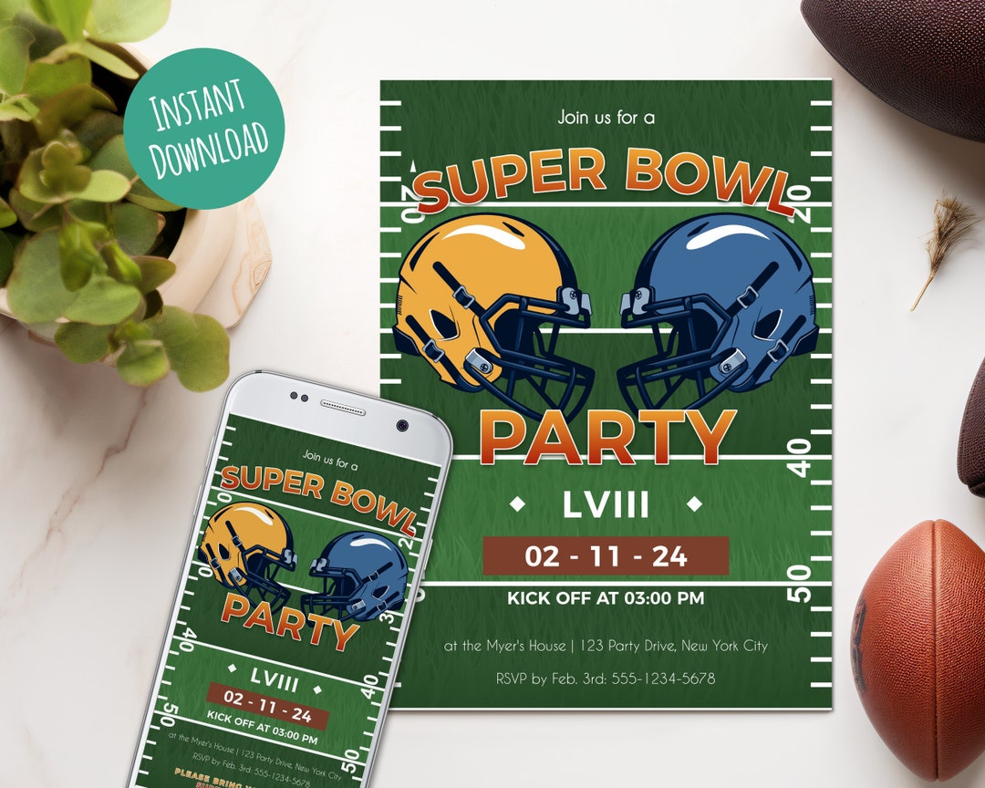 Editable Super Bowl Invitation, Superbowl Invite, Football Watch Party ...