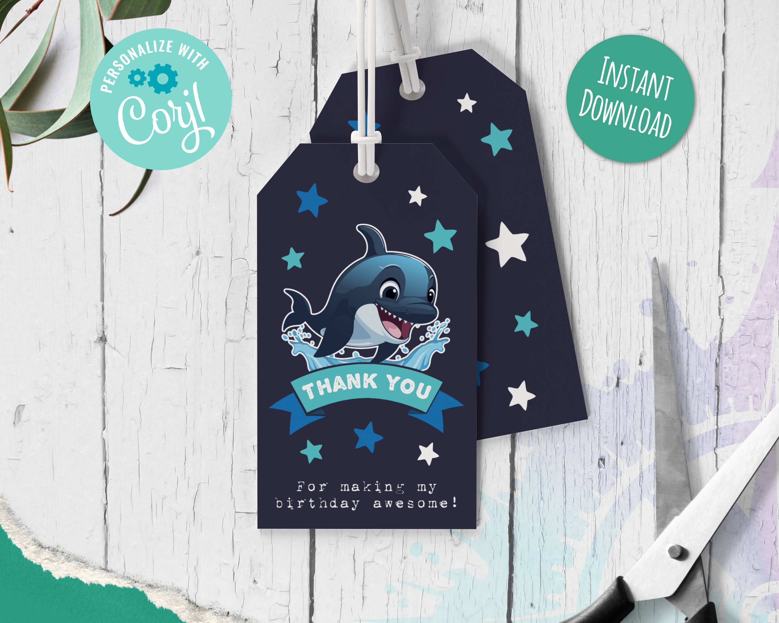 Editable Orca Favor Tag Thank You Gift for Guests Boy Birthday ...