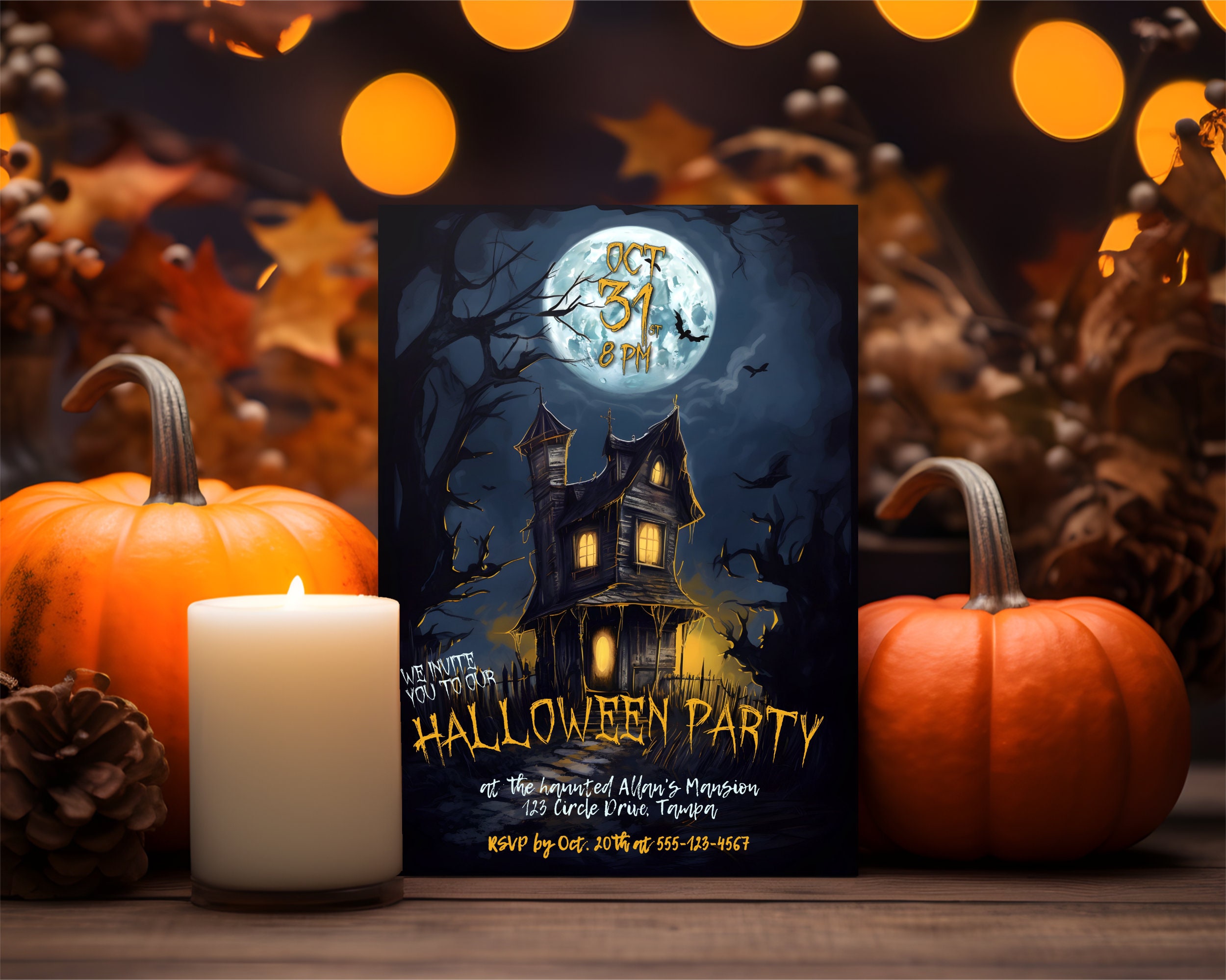 Editable Haunted House Invitation Halloween Costume Party Invite ...