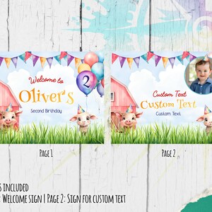 Editable Farm Animals Birthday Welcome Sign, Birthday Party Sign ...