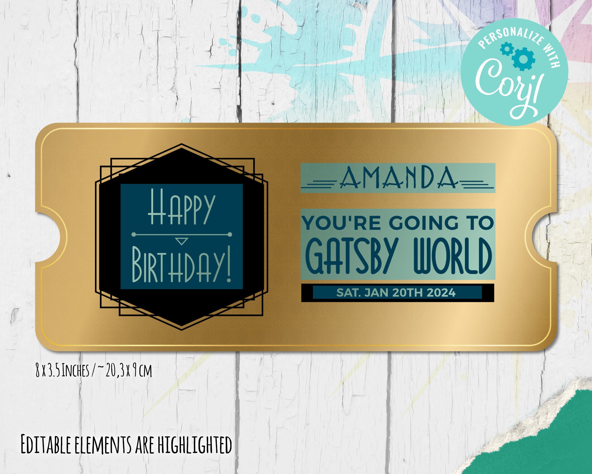 Editable Golden Ticket Gift, Surprise Gift Voucher, Personalized Event ...