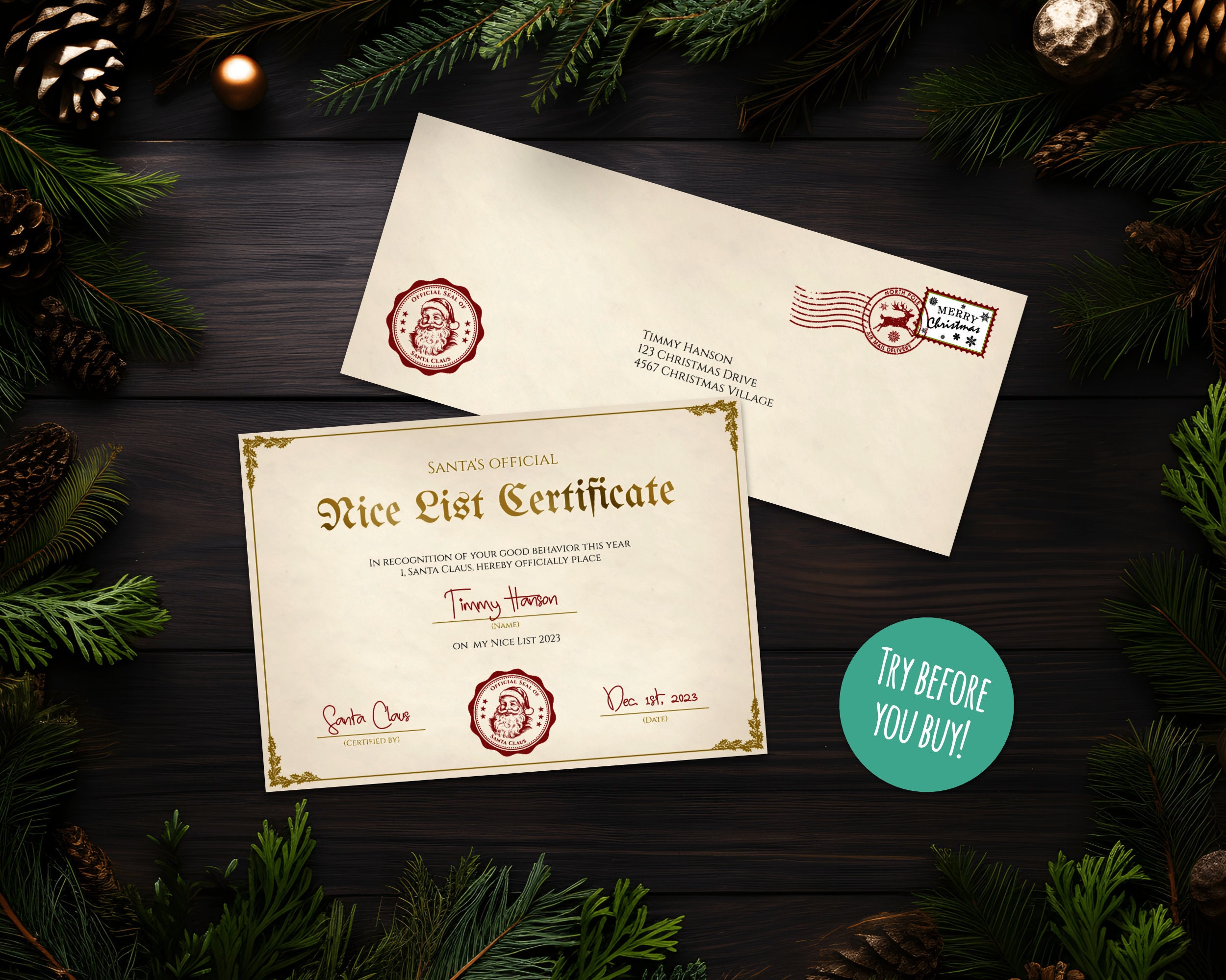 Editable Letter From Santa, Nice List Certificate, Christmas Gift Kids ...